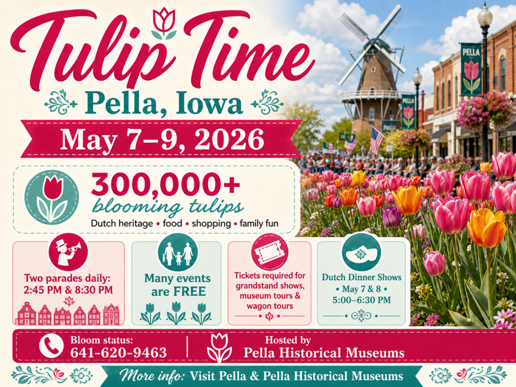 Pella Tulip Time 2026 returns May 7-9 in Iowa! Details here!